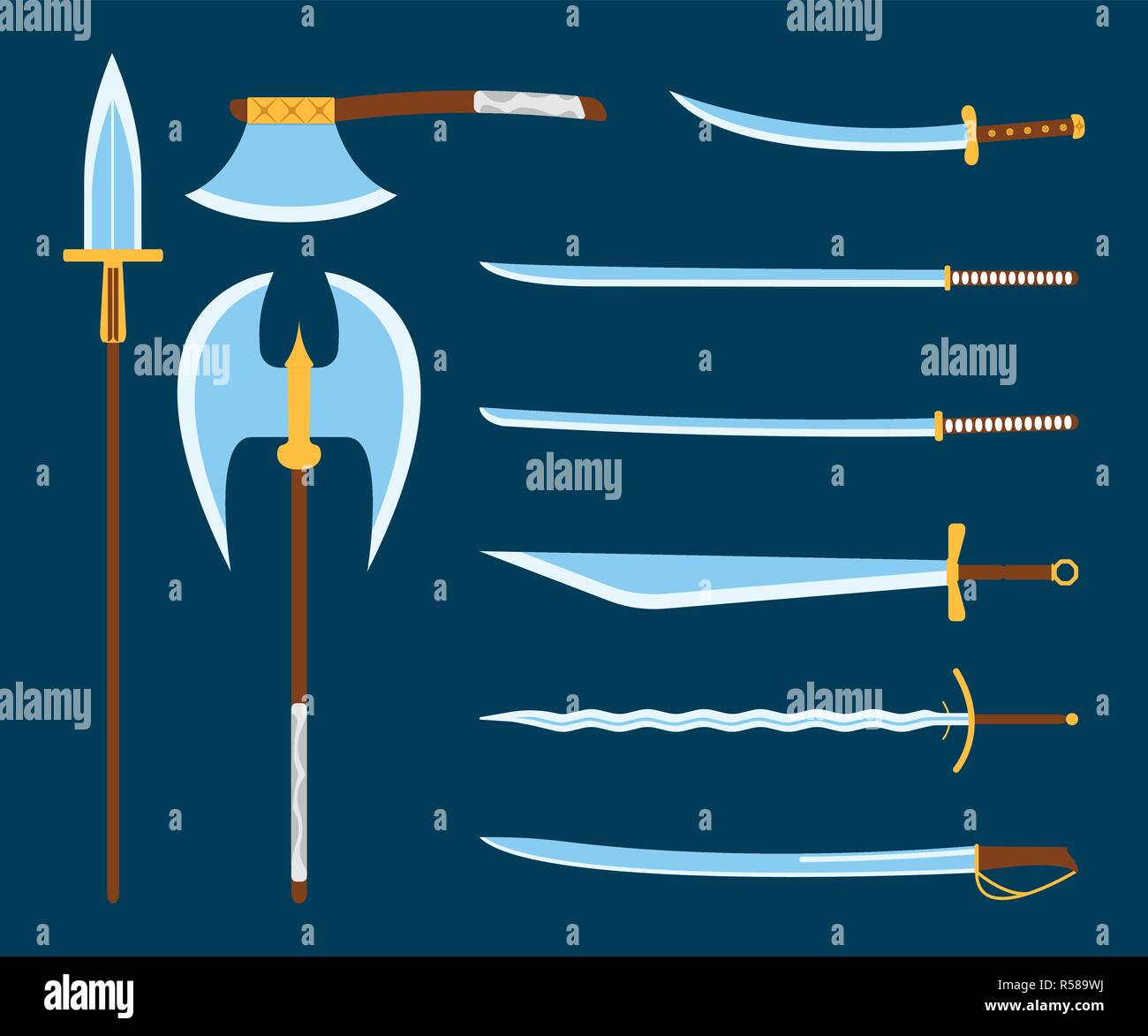 Medieval Weapon Icon and Label. Flat style. Vector illustration logo ...