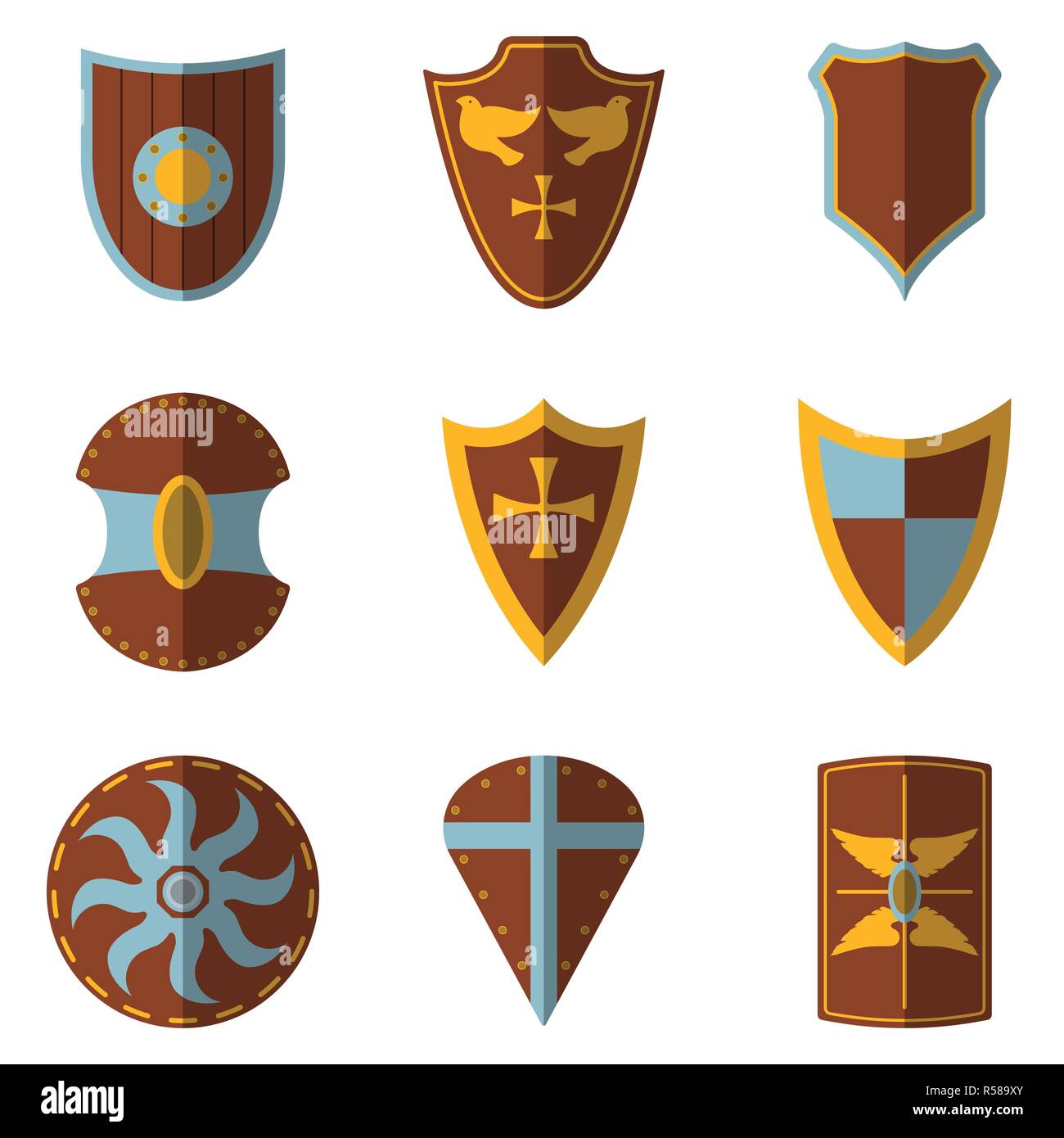 Set of Medieval Shield and Weapon Icon and Label. Flat style. Vector ...