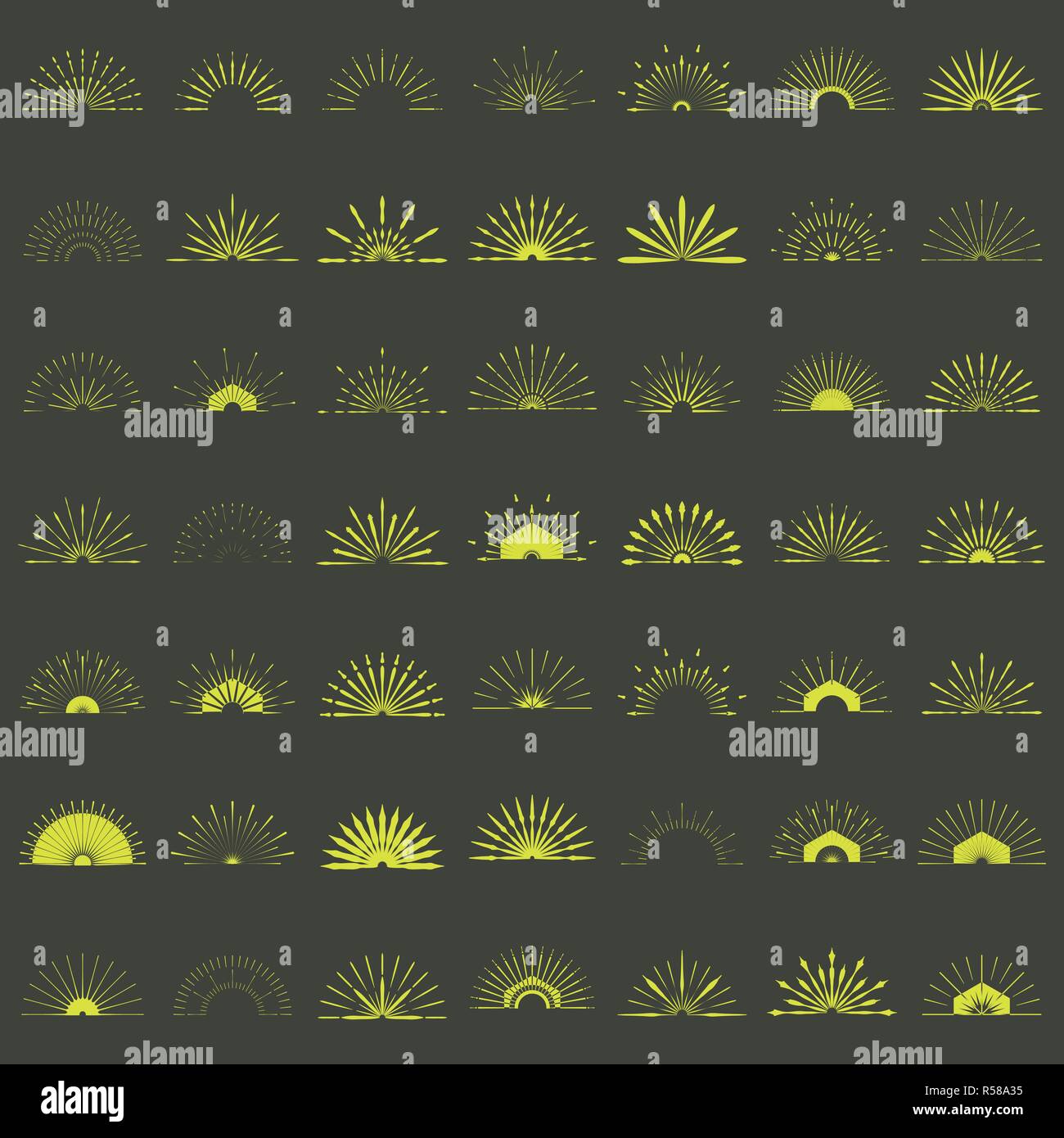 Big set of Retro Sun burst shapes. 49 Half Vintage logo, labels, badges ...