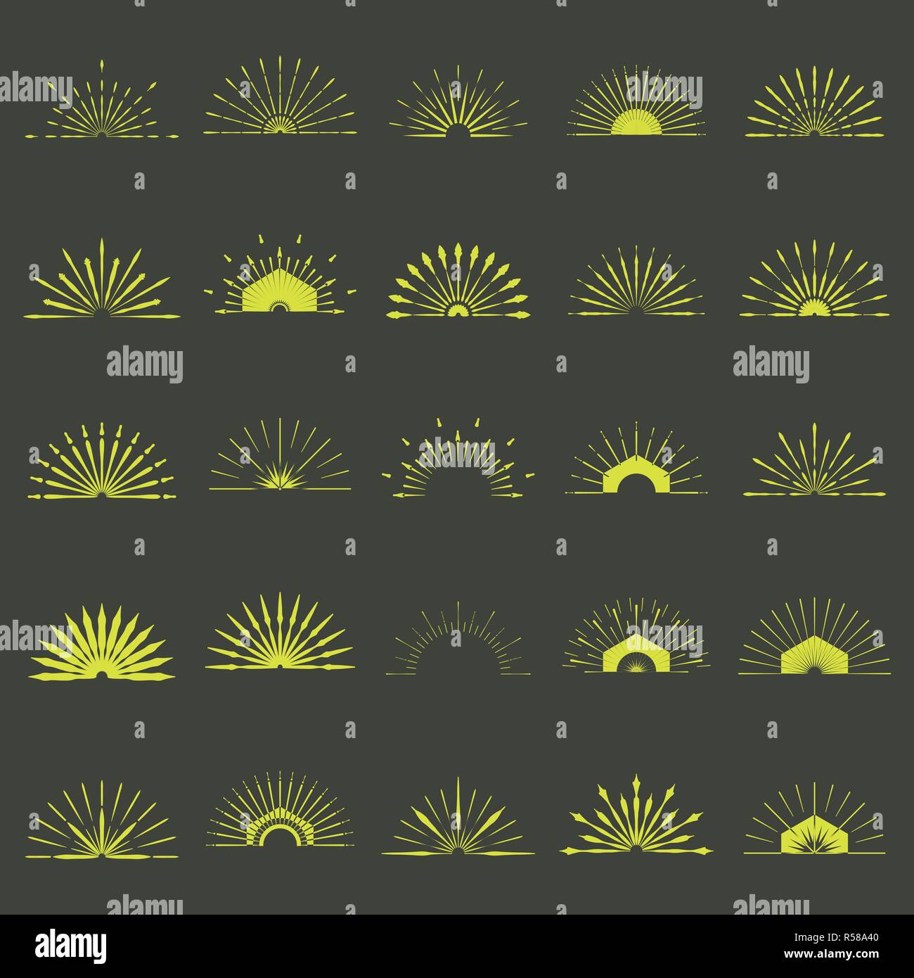 Big set of Retro Sun burst shapes. 25 Half Vintage logo, labels, badges ...
