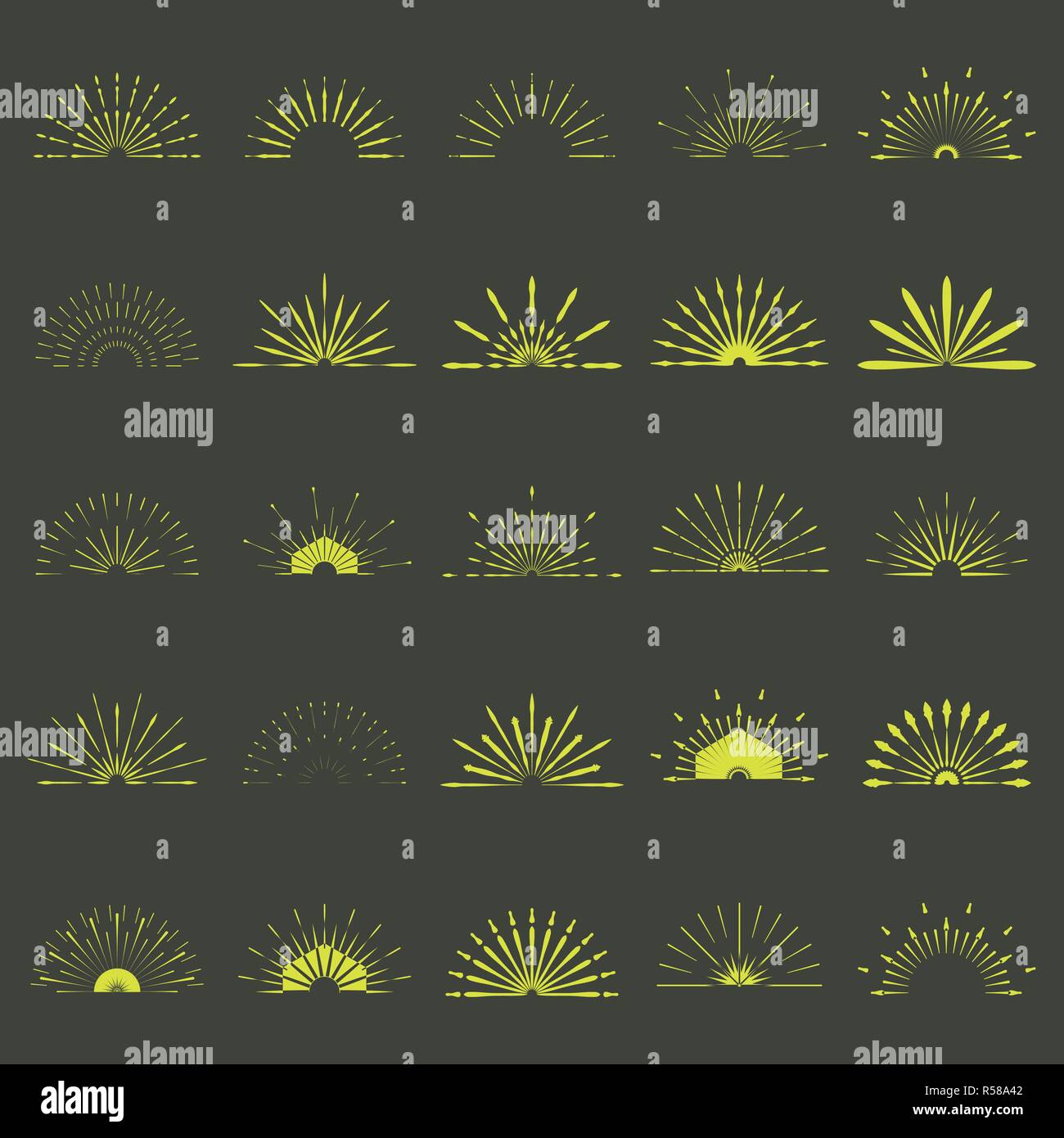 Big set of Retro Sun burst shapes. 25 Half Vintage logo, labels, badges ...