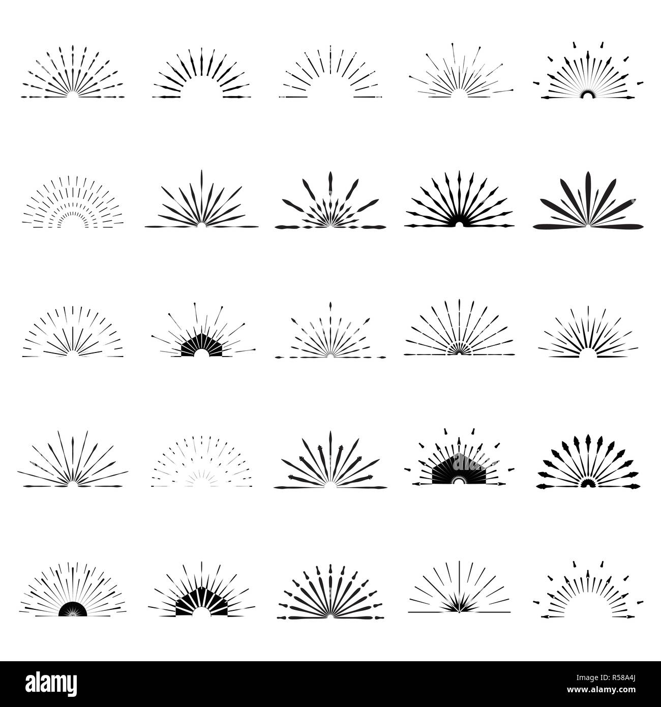 Big set of Retro Sun burst shapes. 25 Half Vintage logo, labels, badges ...