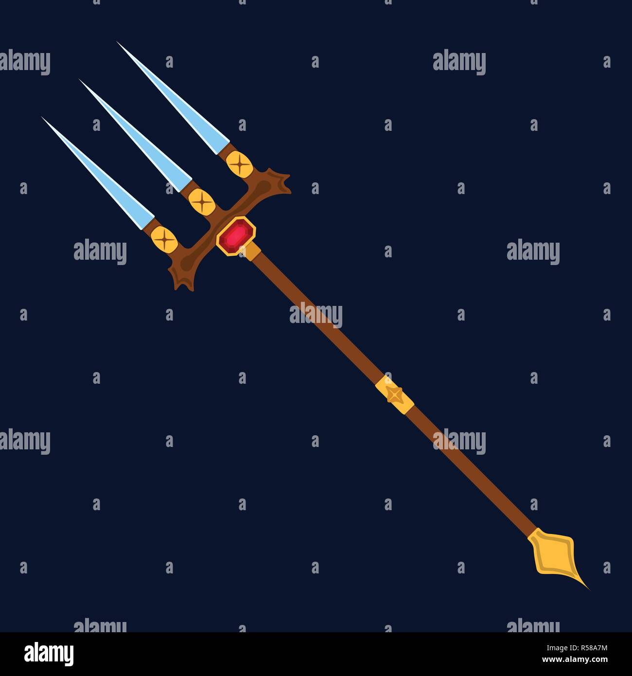 Trident icon. Label of fantasy and medieval weapon. Cartoon style ...