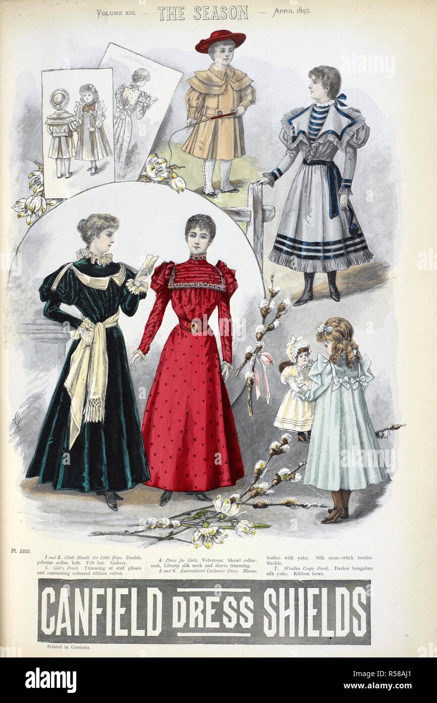 1 and 2: Cloth mantle for little boys. 3. Girl's frock. 4. Dress for ...