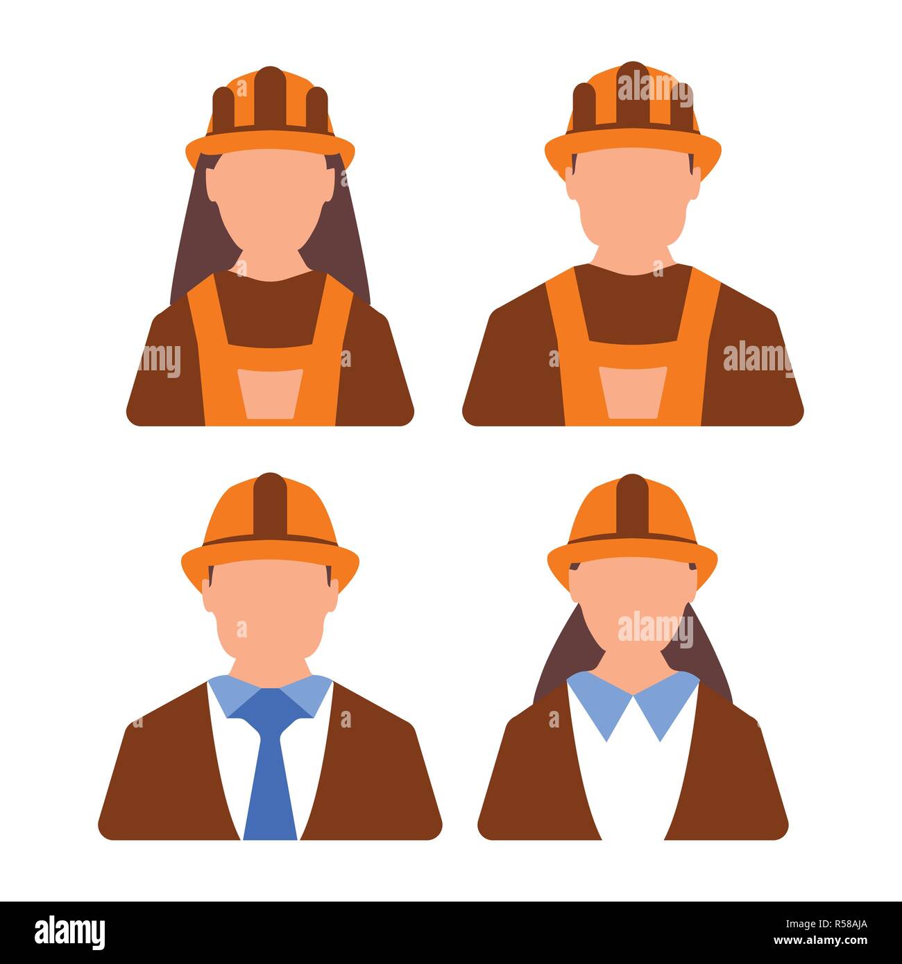 Female and Male engineer worker icon. Woman and Man worker. Cartoon ...