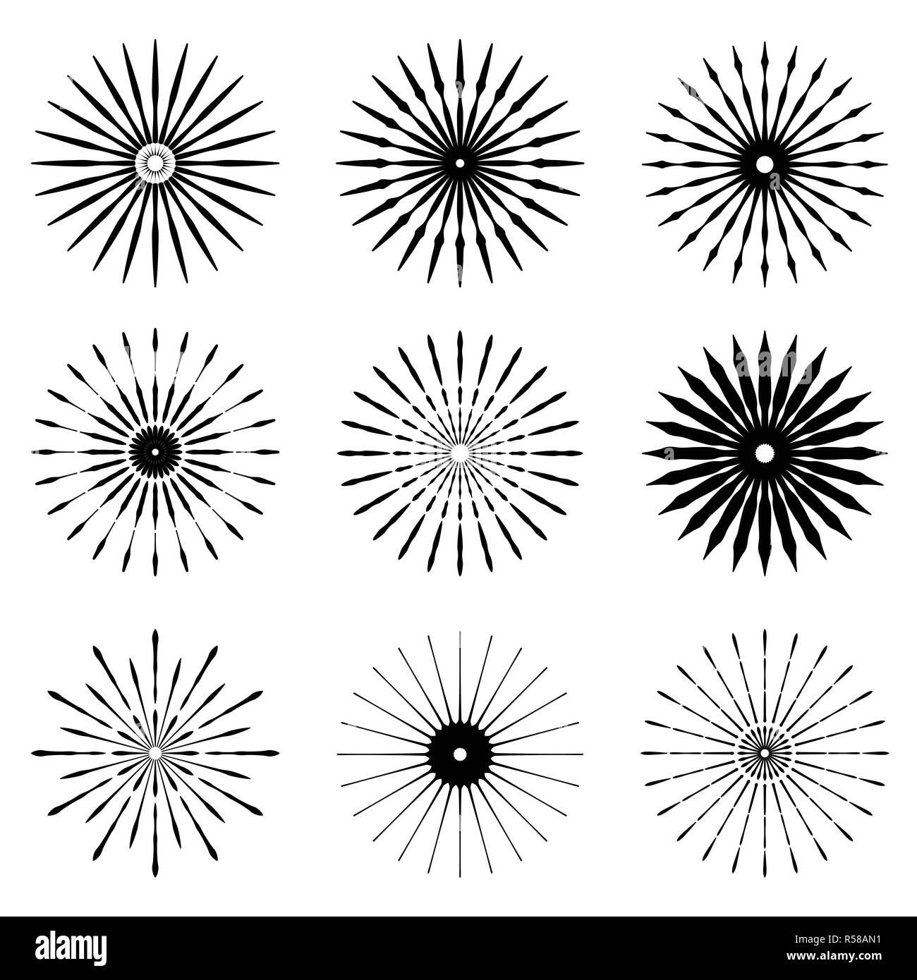 Big set of Retro Sun burst shapes. Vintage logo, labels, badges. Vector ...