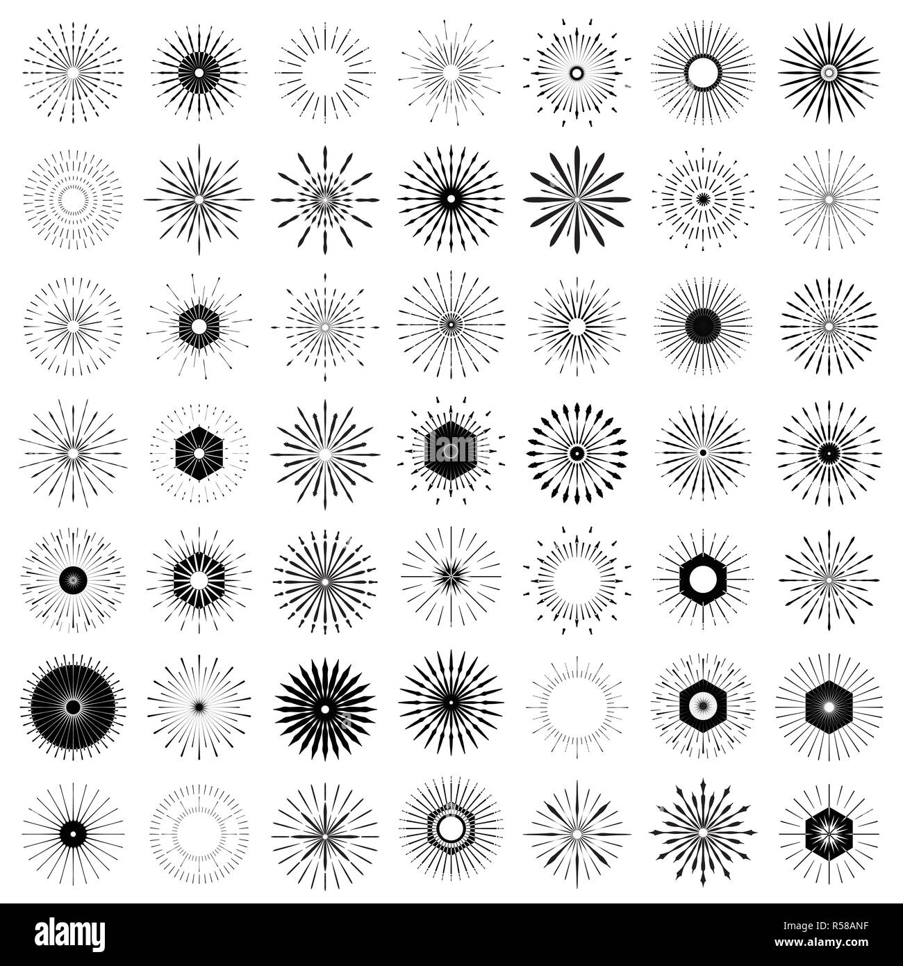 Big set of Retro Sun burst shapes. 49 Vintage logo, labels, badges ...