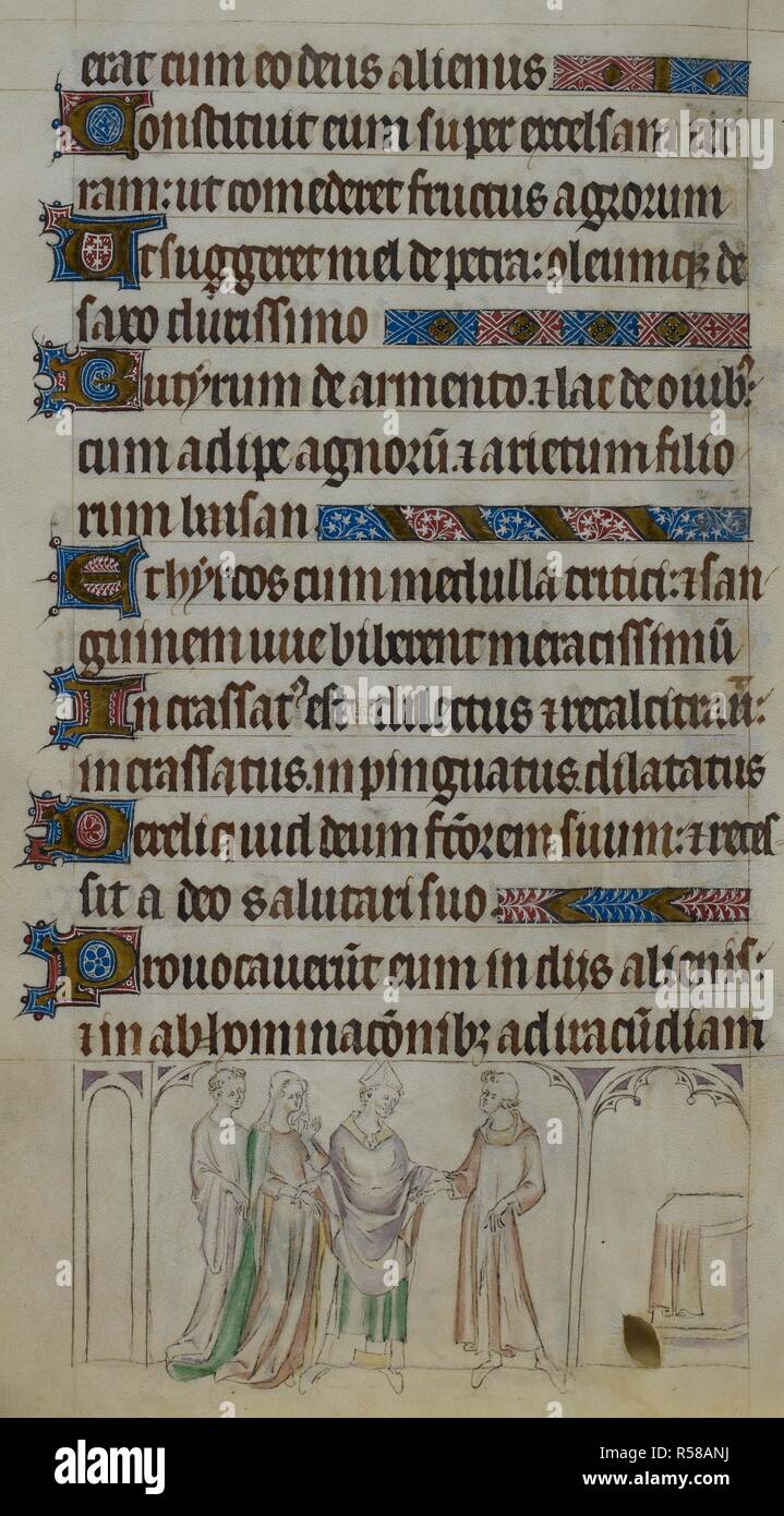 Bas-de-page scene showing Gilbert Becket being married by a bishop to ...