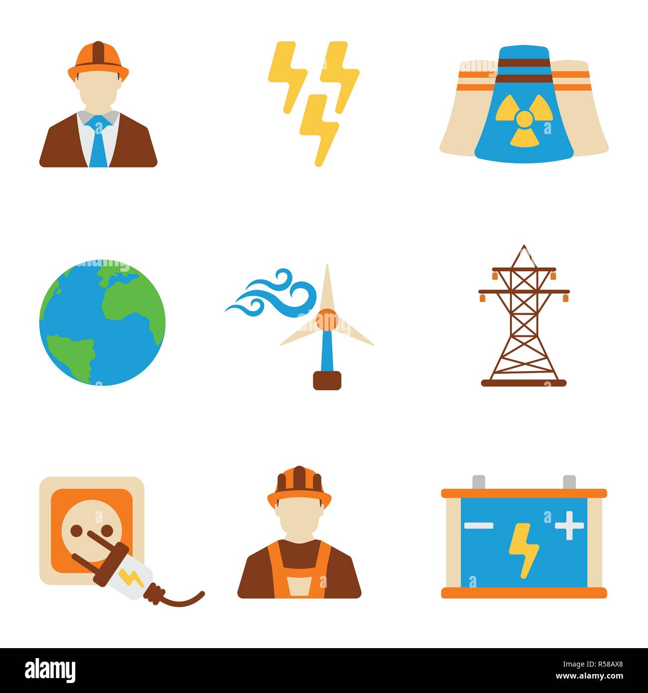 Set of Engineering Icon. Energy label for Web on white background. Flat ...