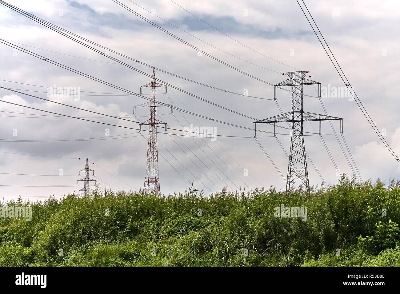 Electric lines on land Stock Photo - Alamy