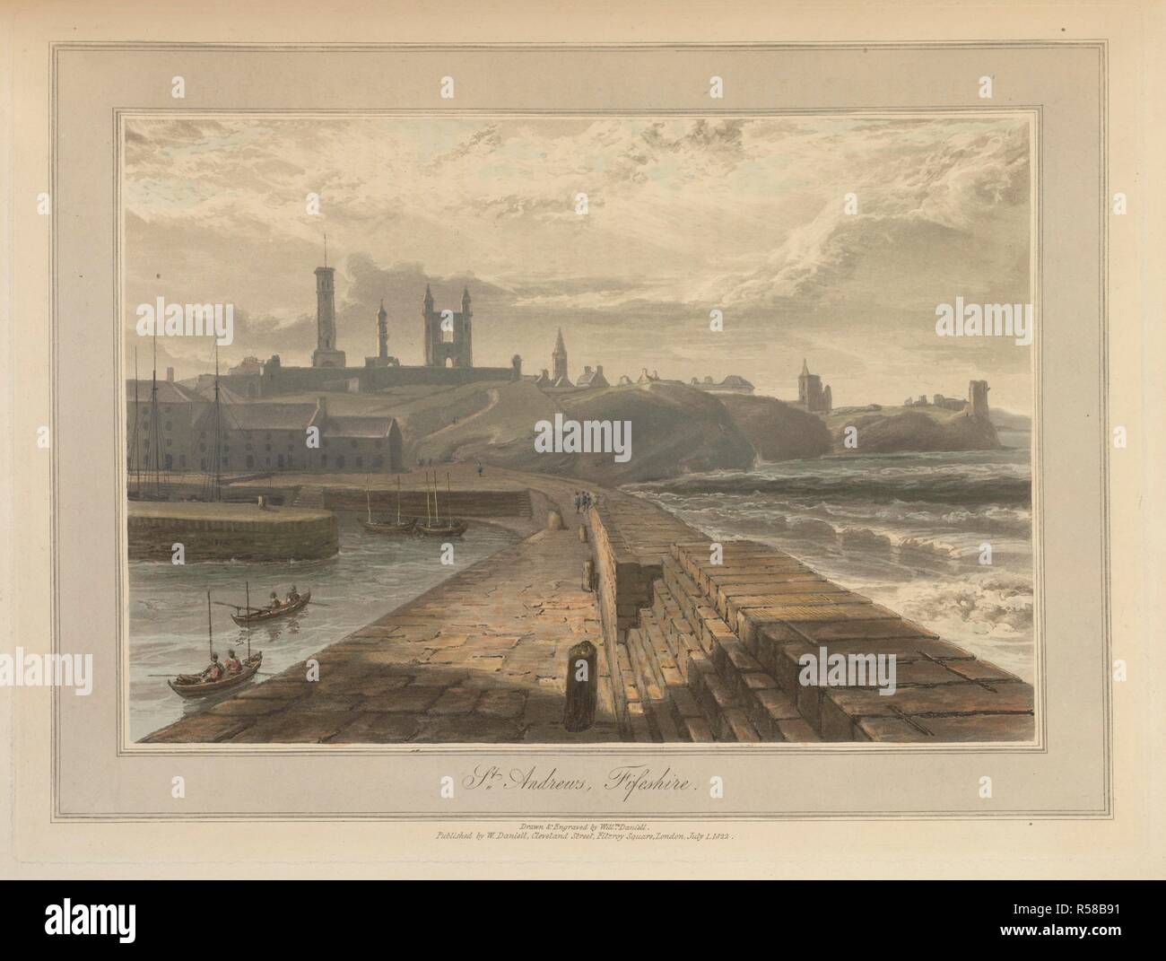 St. Andrews in Fifeshire. Port and harbour. The coastline and landscape ...