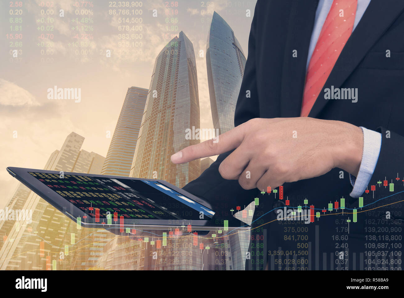 business man Trading concept using the tablet with financial graph on ...