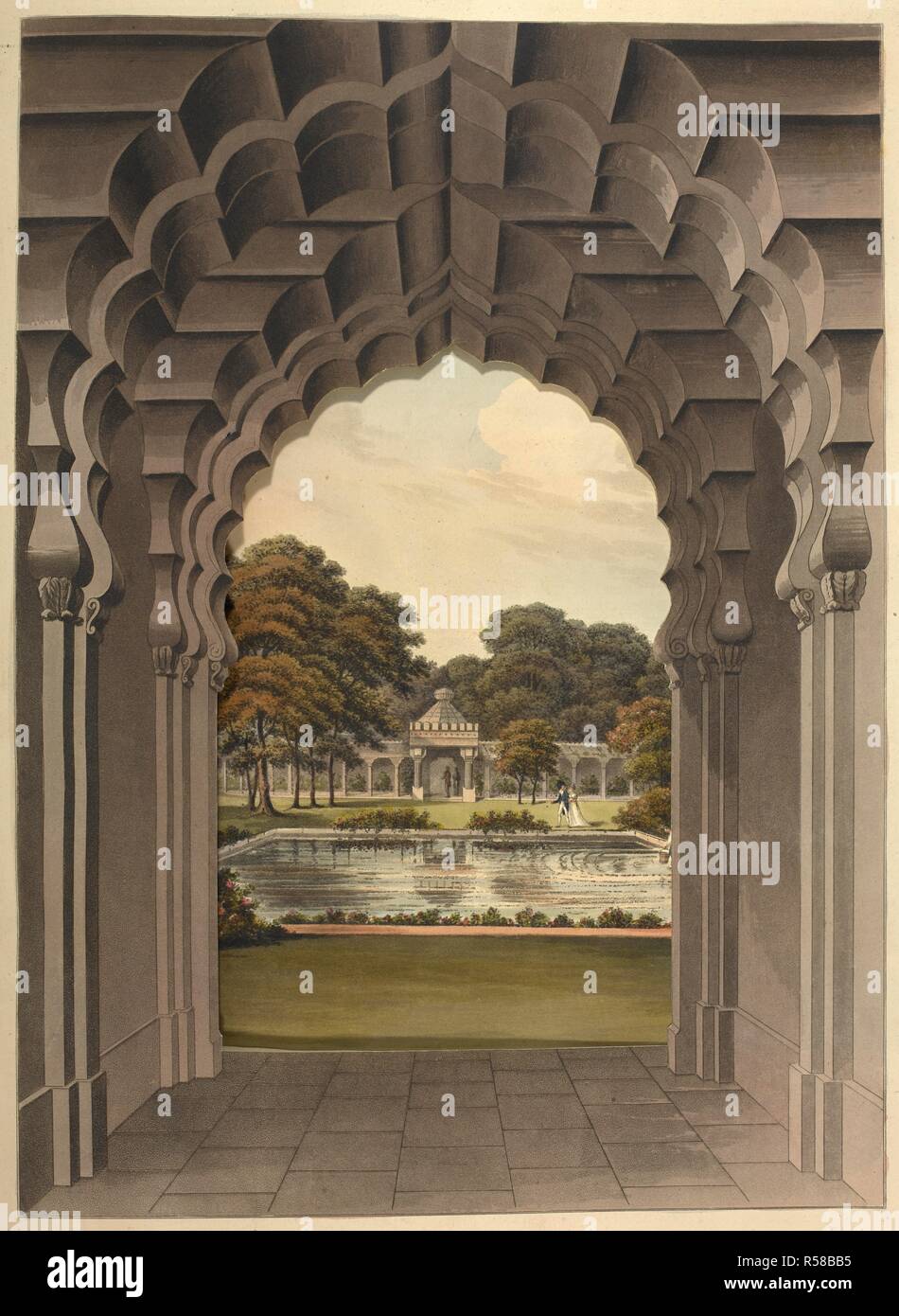 A view through an arch to a garden. Designs for the Pavilion at ...