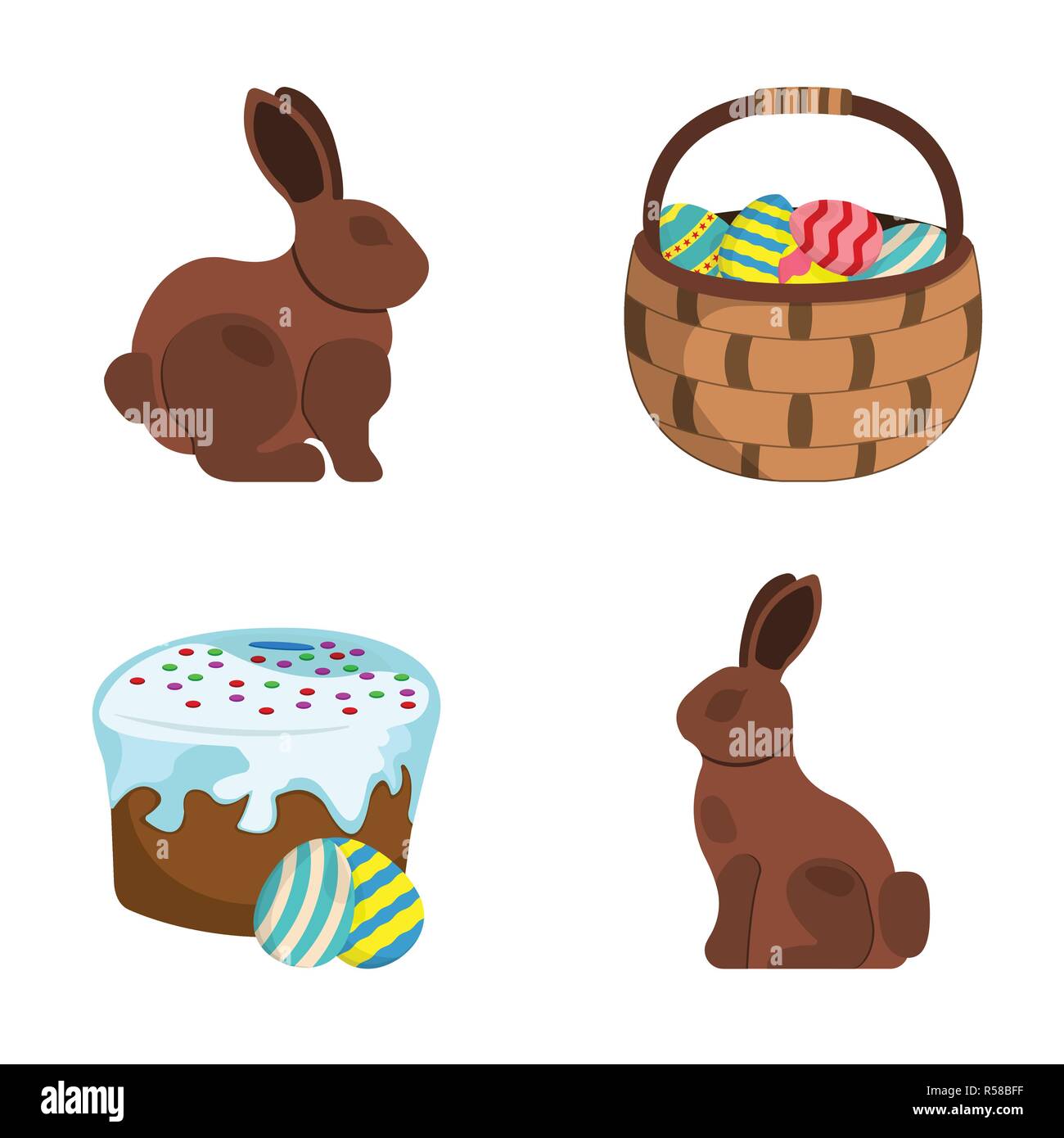 Set of Easter icon. Easter label on white Background. Cartoon style ...