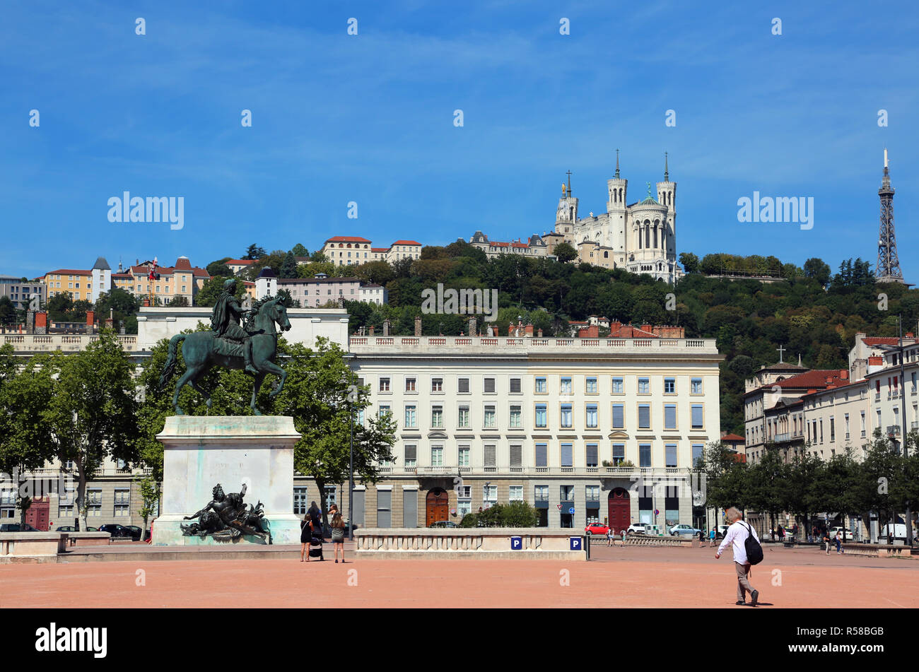 Lyon France the main Square called Place Bellecour and the Basilica ...