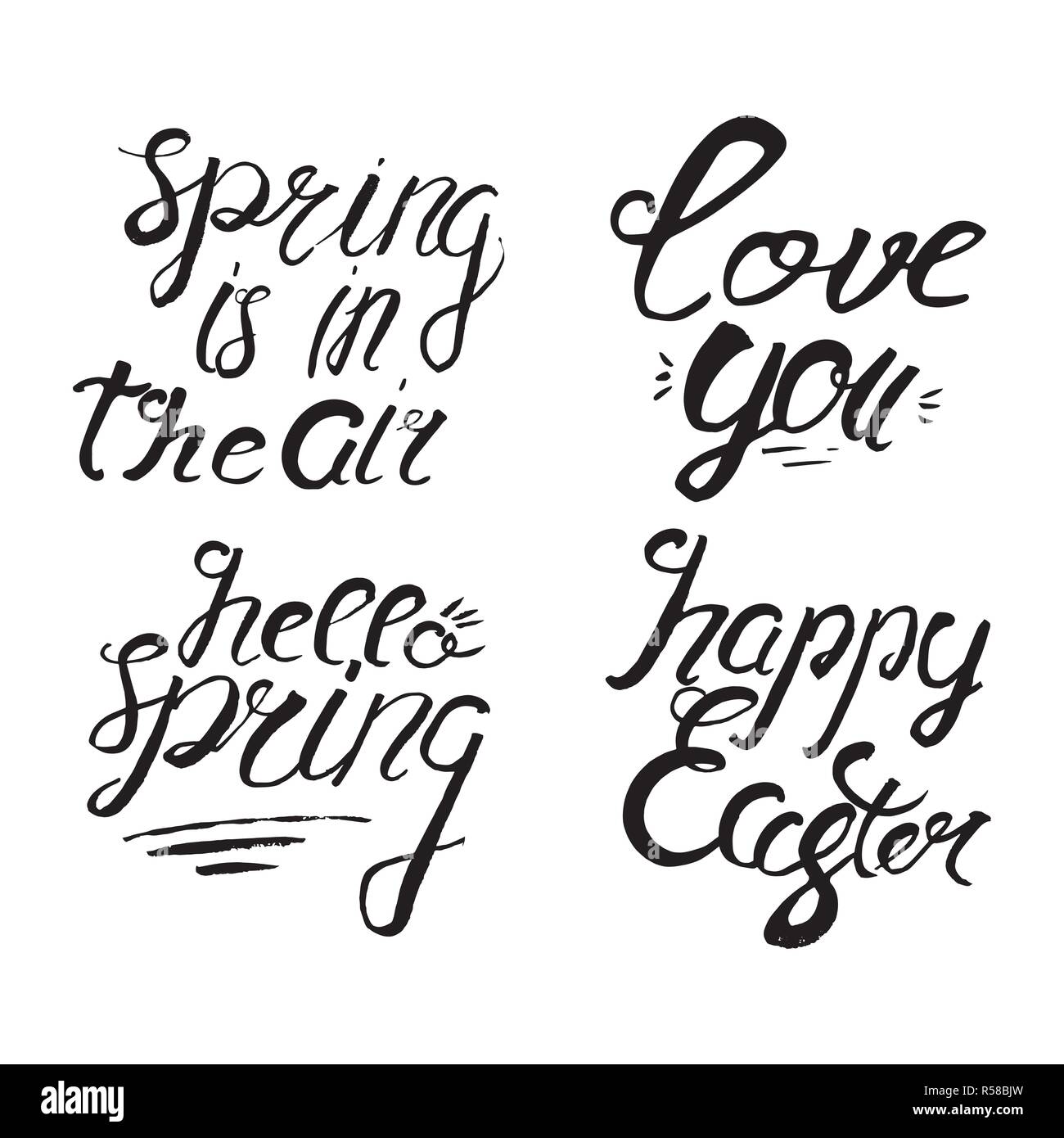Set of Spring lettering. Badge and Card for celebration. Spring badges ...