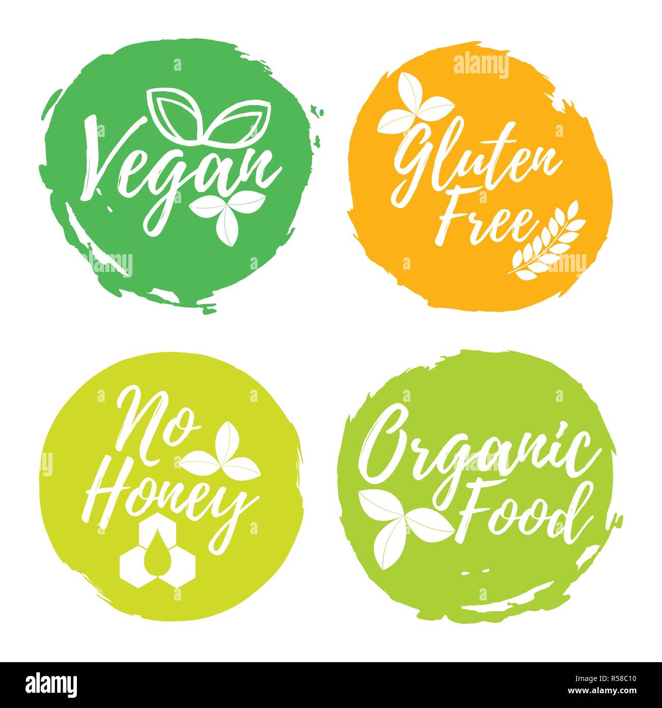 Set of Healthy and Organic Food label. Font with Brush. Food ...