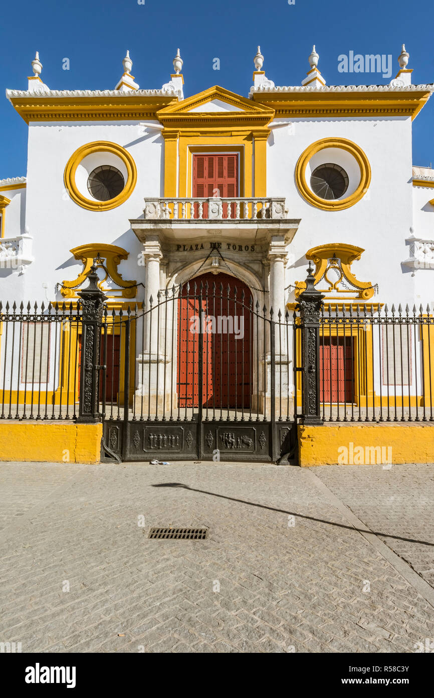 Entrance at the Bullfight arena, plaza de toros in Seville,La ...