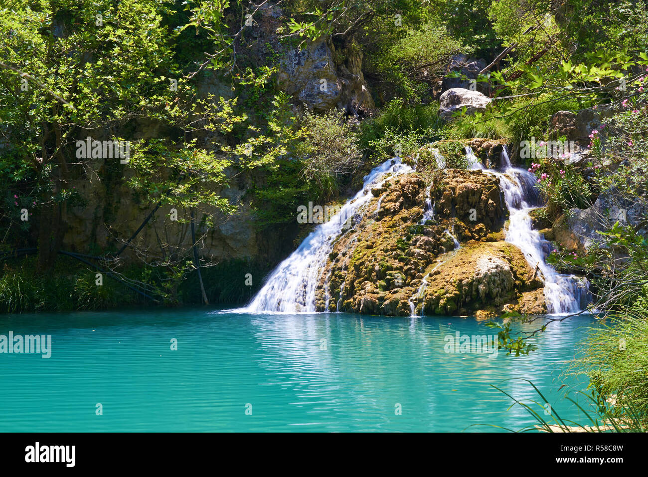 Natural waterfall and lake in Polilimnio area. Greece Stock Photo - Alamy