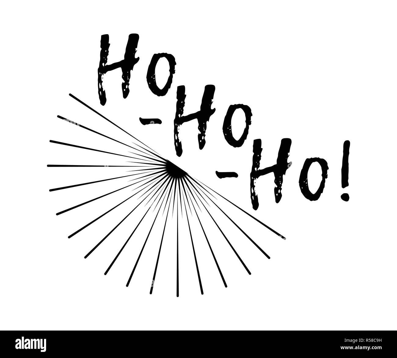 Merry Christmas card with sunburst and calligraphy Ho! Ho! Ho ...