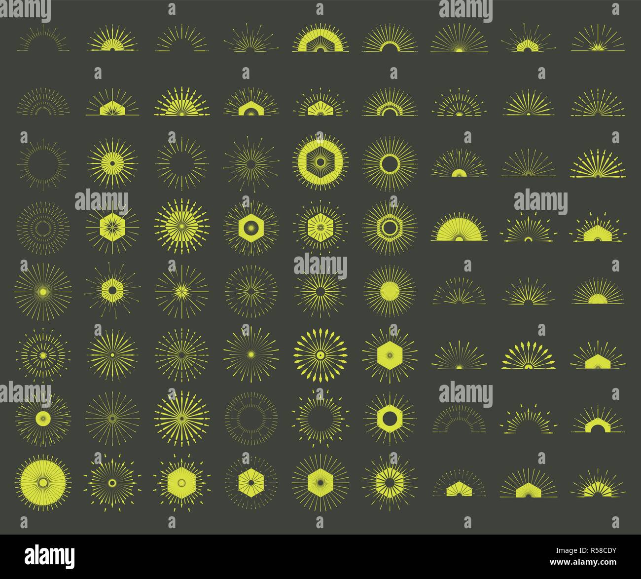 Big set of Retro Sun burst shapes. Vintage logo, labels, badges. Vector ...
