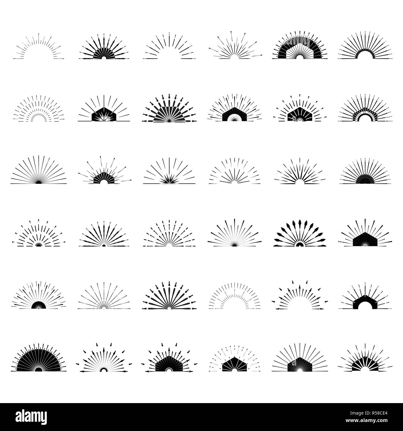 Big set of Retro Sun burst shapes. Vintage logo, labels, badges. Vector ...