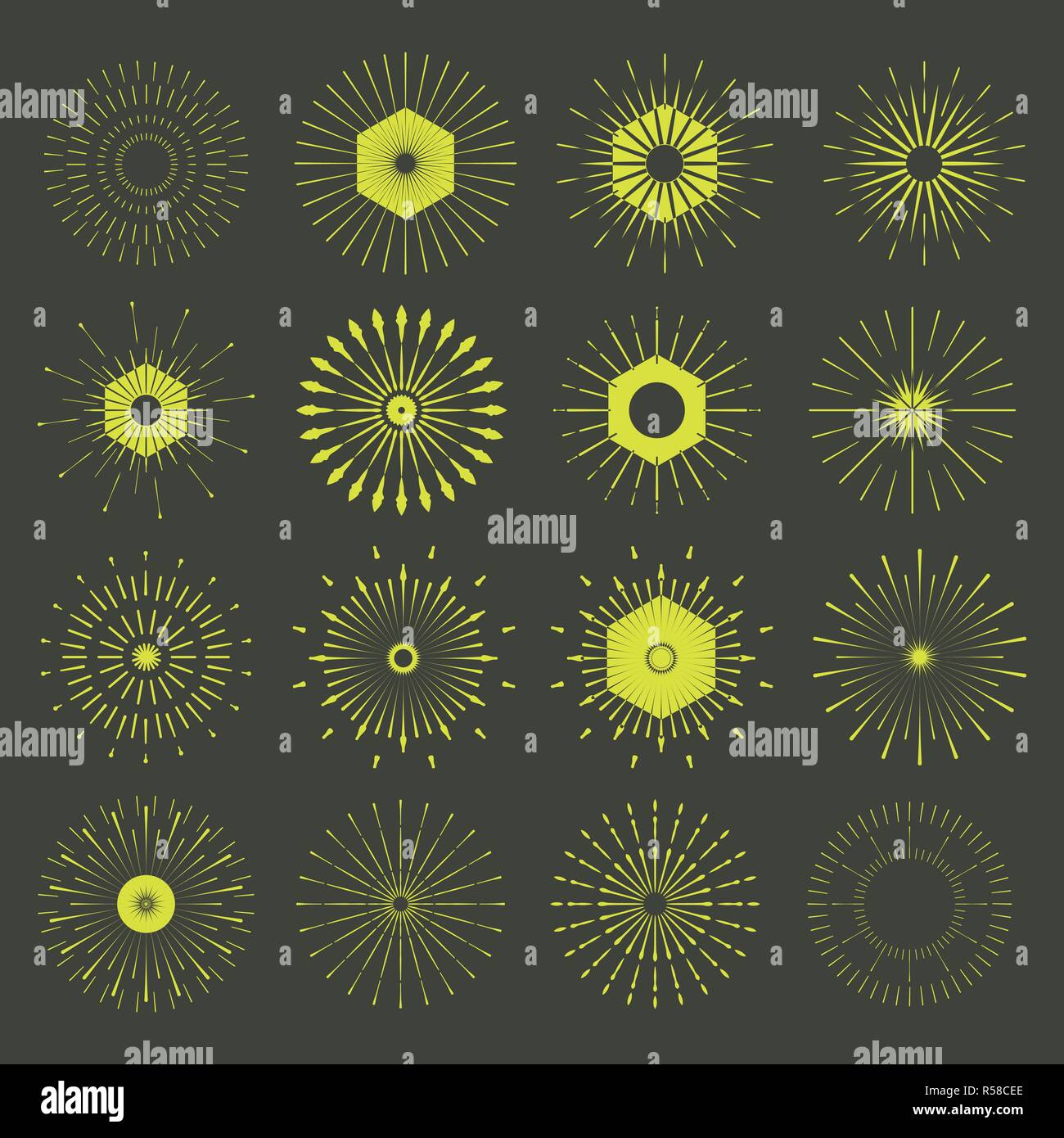 Big set of Retro Sun burst shapes. Vintage logo, labels, badges. Vector ...