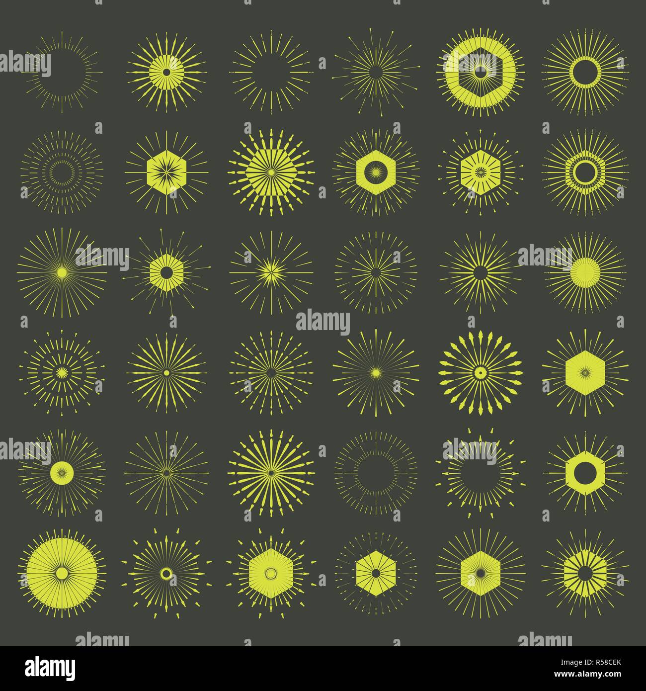 Big set of Retro Sun burst shapes. Vintage logo, labels, badges. Vector ...