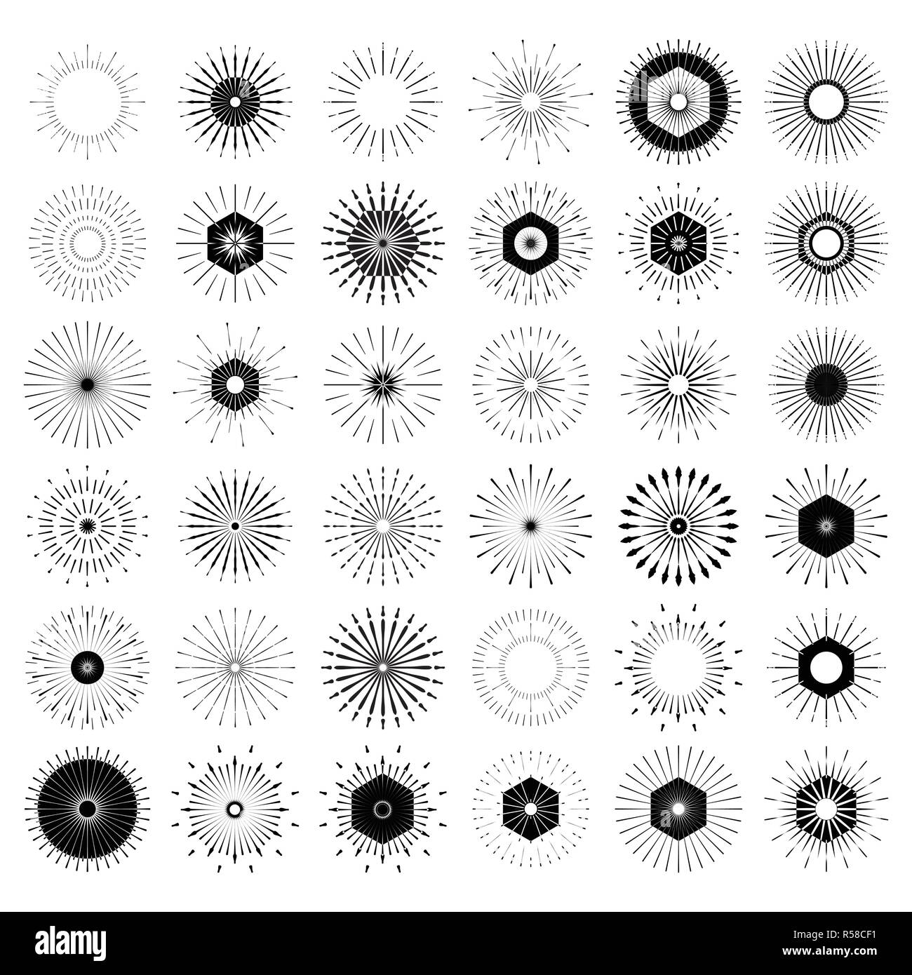 Big set of Retro Sun burst shapes. Vintage logo, labels, badges. Vector ...