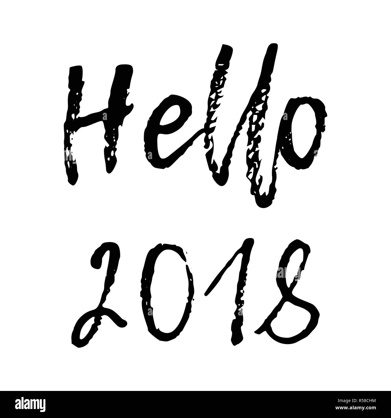 Merry Christmas card with calligraphy Hello 2018. Template for ...