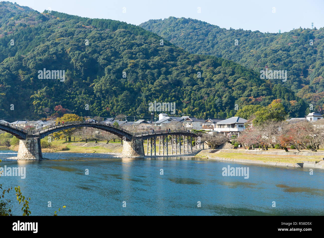 Traditional Kintai Bridge with blue sky Stock Photo - Alamy