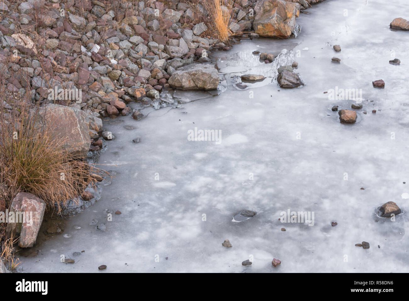 frozen water surface of a river Stock Photo - Alamy
