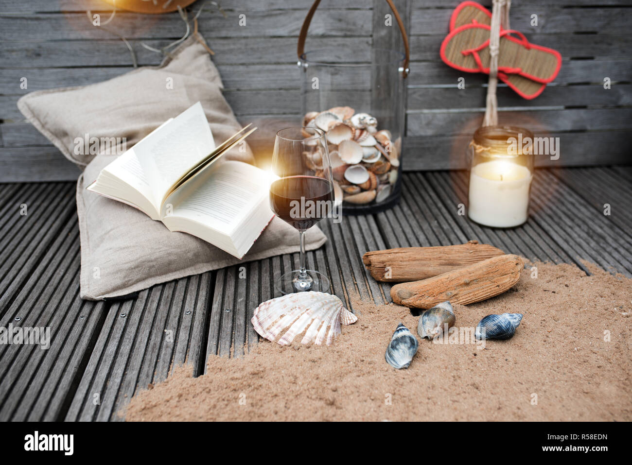 maritime still life on a wooden terrace Stock Photo - Alamy