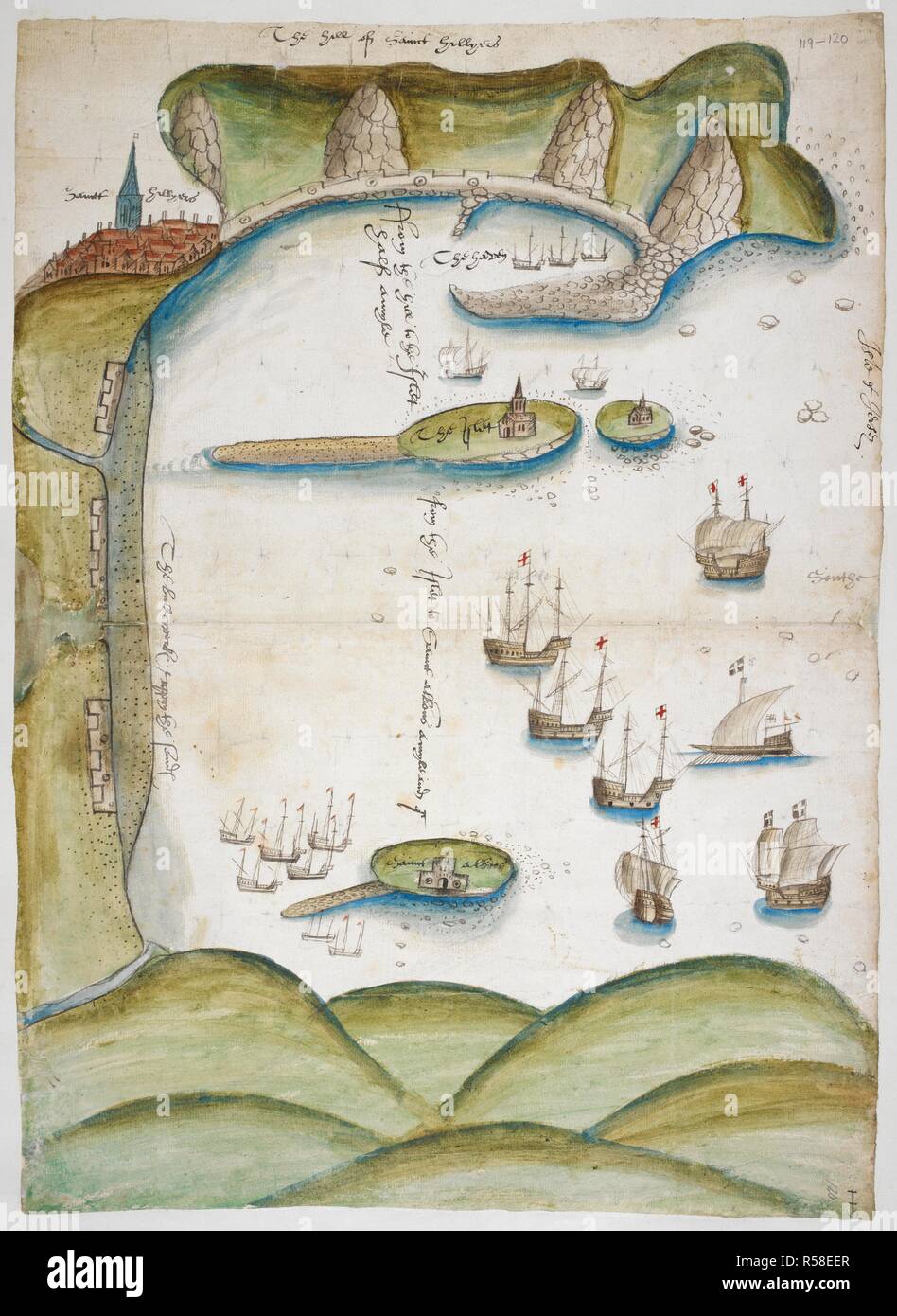 Coloured manuscript plan of Jersey Harbour. Lord Burghley's Atlas ...