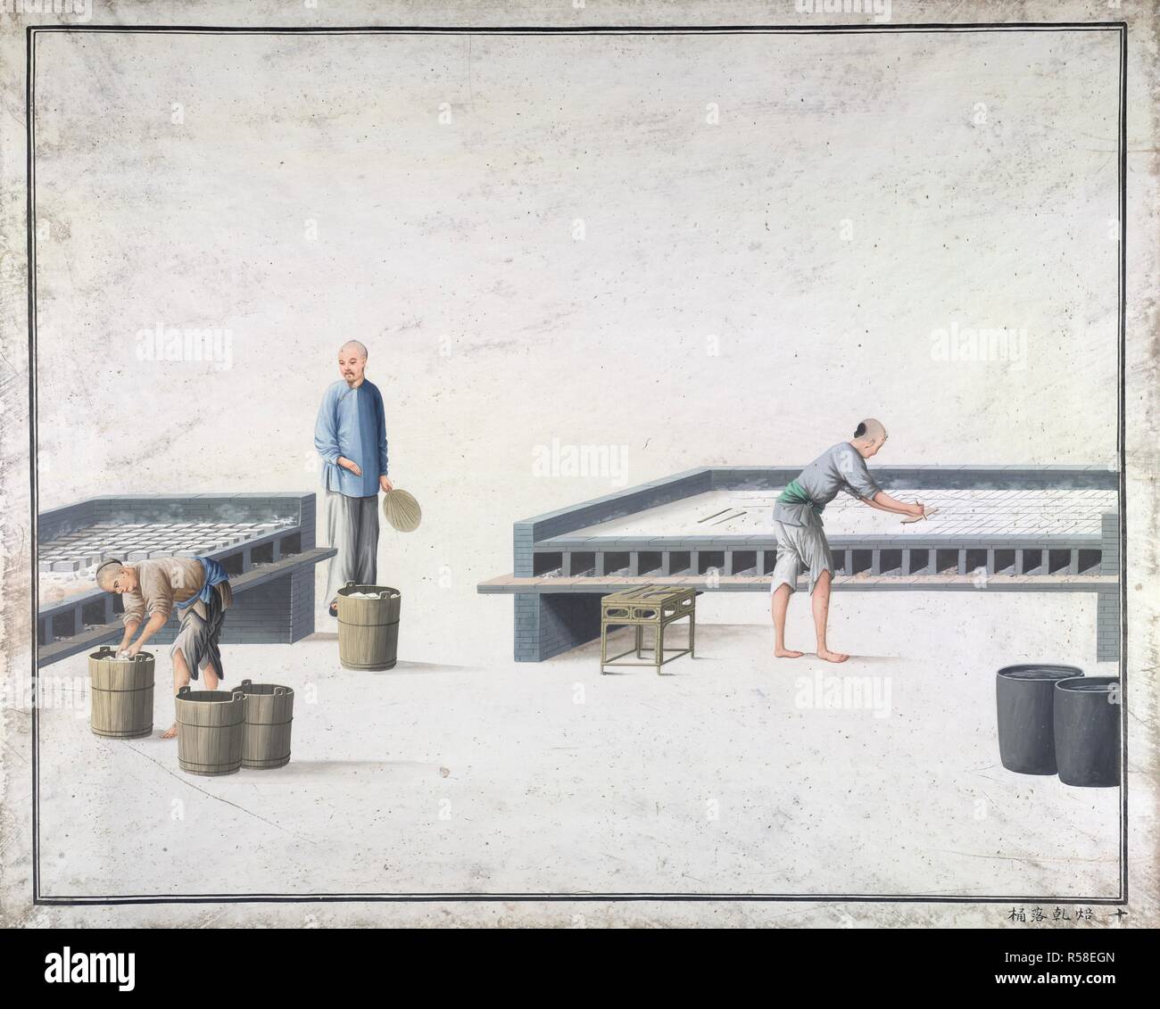 Manufacture of white lead in China. c.1820. Heat until it is dry. Put ...