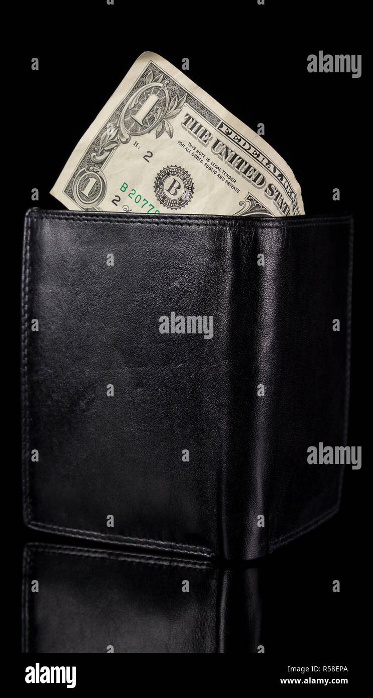 One Dollar Bill in Black Wallet Stock Photo - Alamy