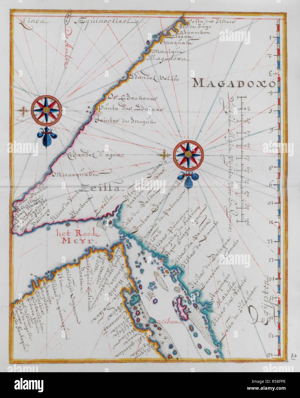 Map of Magadoxo, Zanzibar. DUTCH PORTOLANO, containing forty-nine ...