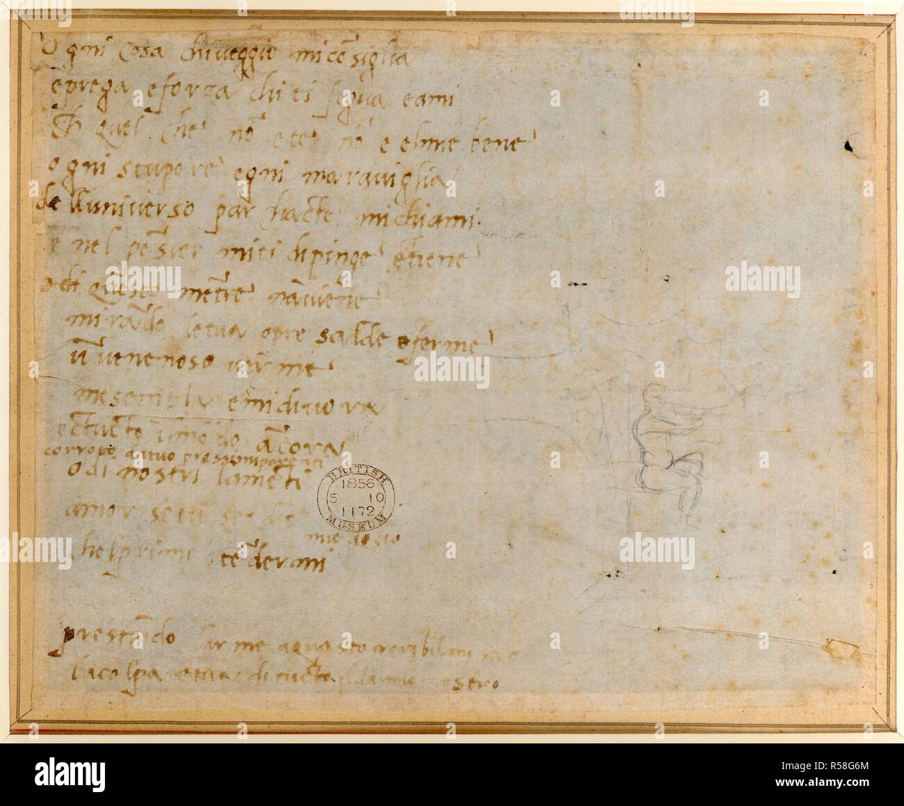 Sonnet of Michelangelo. Italy; 16th century. (Whole folio) Autograph ...