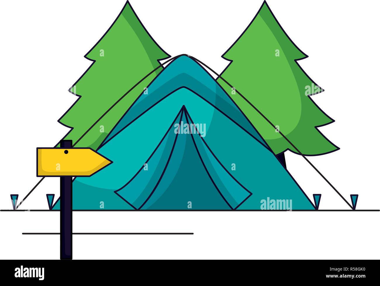 tent forest and guide signal camping summer vector illustration Stock ...
