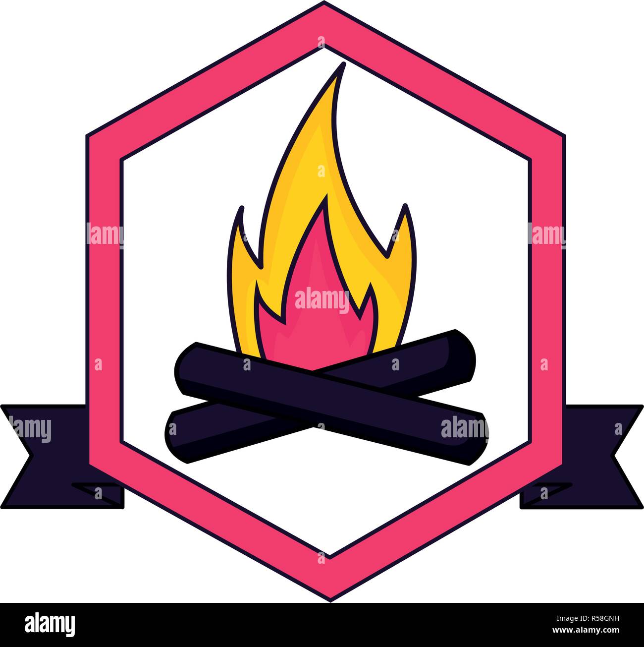 bonfire flame camping label ribbon vector illustration Stock Vector ...