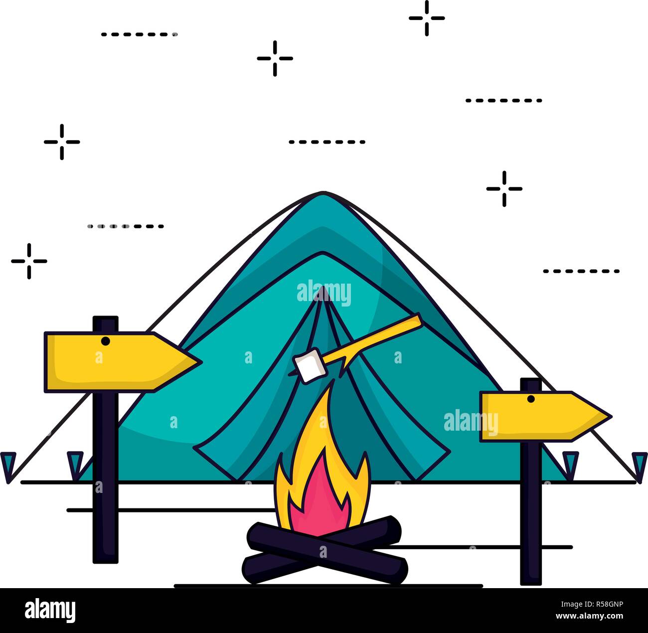 tent bonfire guide signal camping summer vector illustration Stock ...