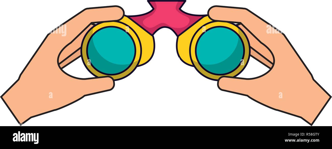 hands with binoculars camping summer vector illustration Stock Vector ...
