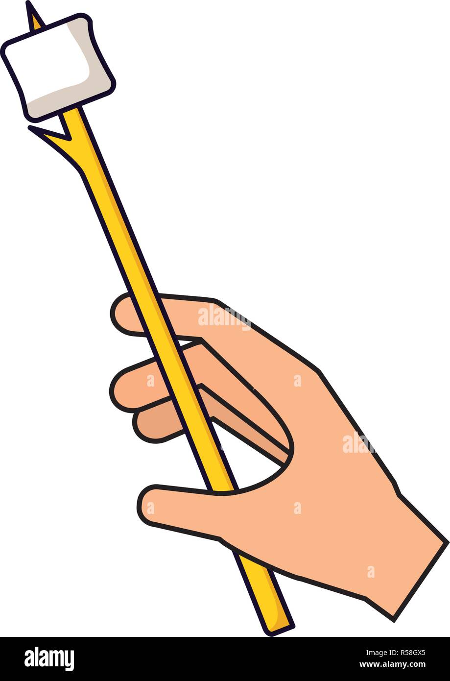 hand holding marshmallow with stick camping vector illustration Stock ...