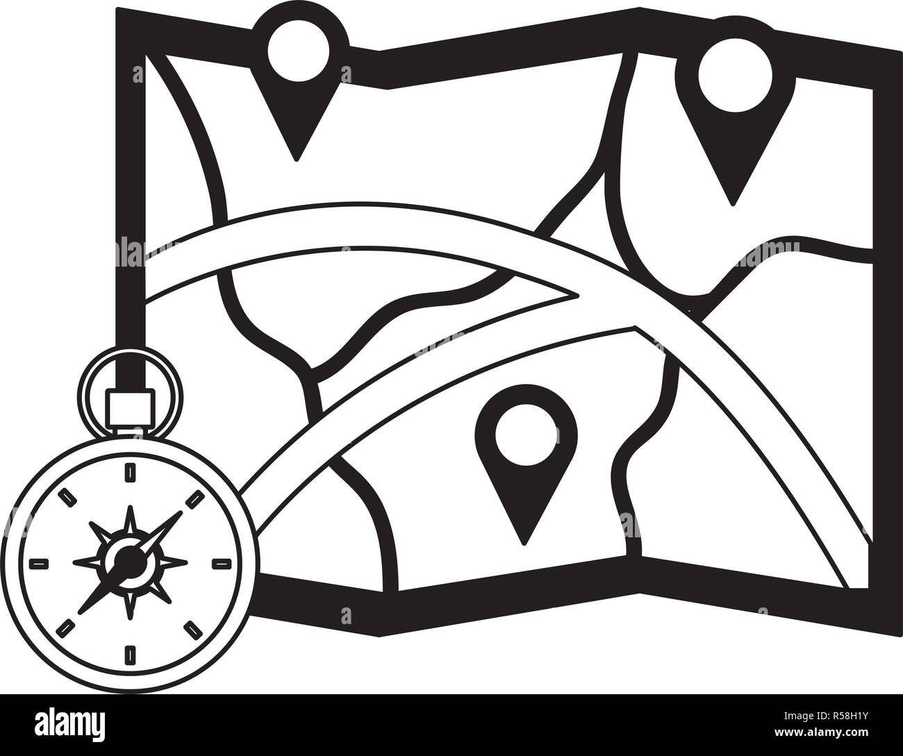 map location and compass camping summer vector illustration Stock ...