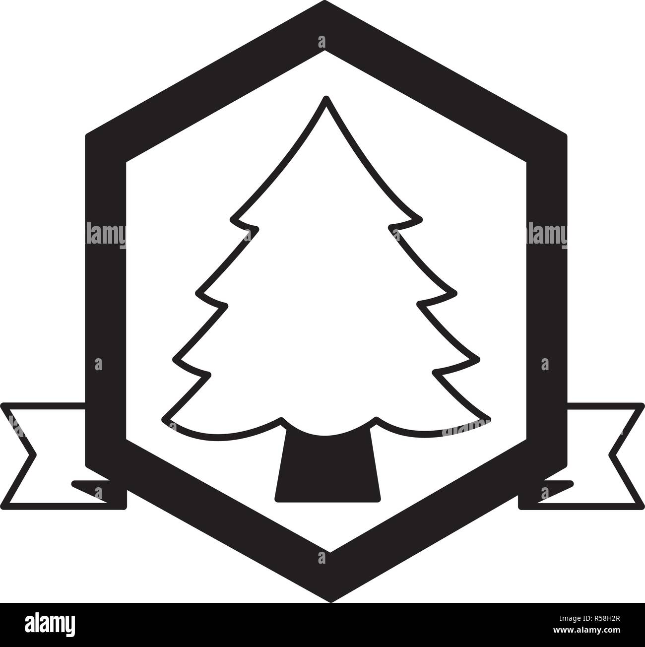 pine tree camping label ribbon vector illustration Stock Vector Image ...