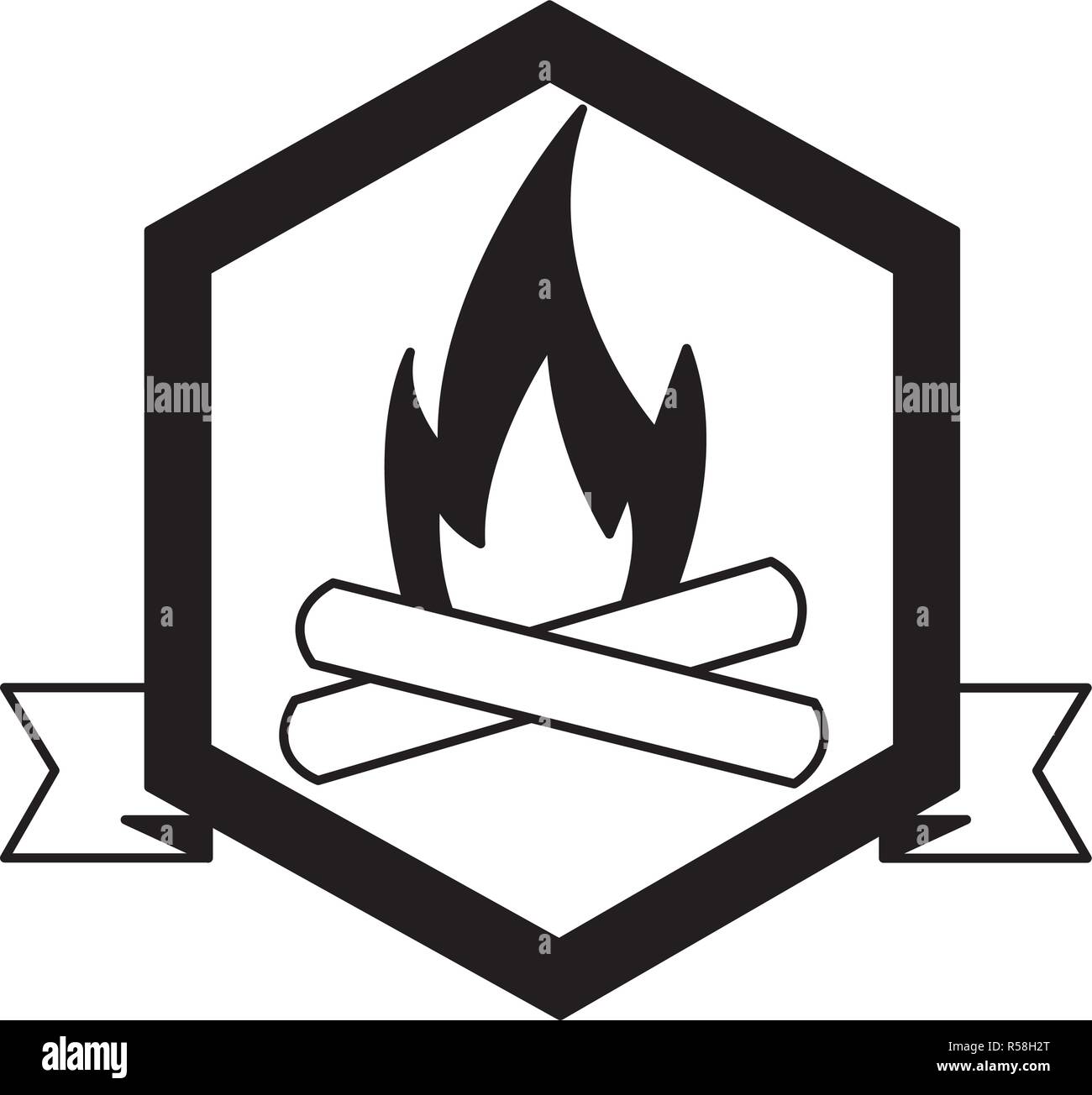 bonfire flame camping label ribbon vector illustration Stock Vector ...