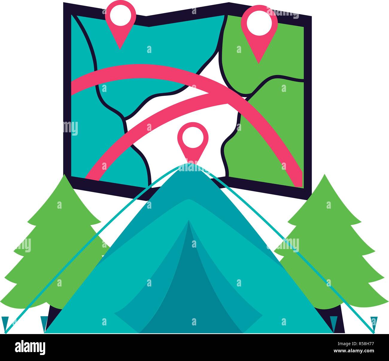 tent map and forest camping summer vector illustration Stock Vector ...