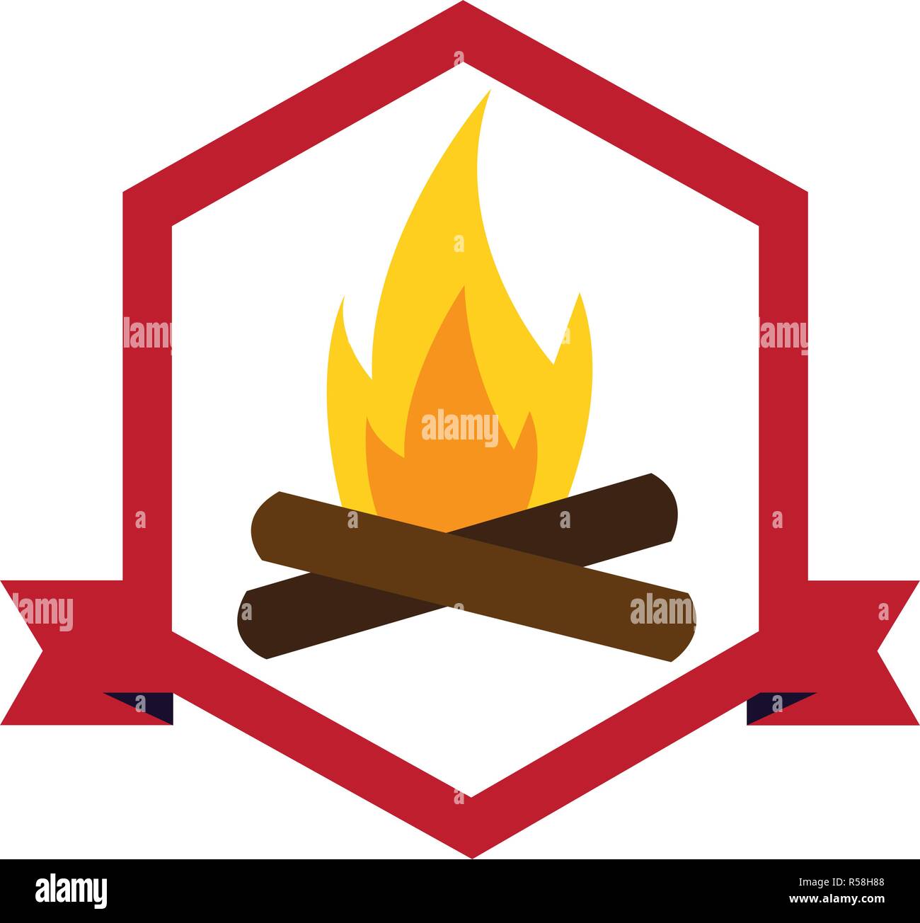 bonfire flame camping label ribbon vector illustration Stock Vector ...