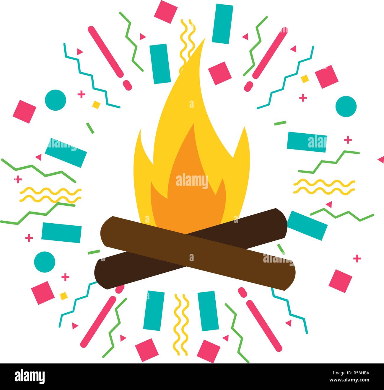 bonfire flame equipment camping summer vector illustration Stock Vector ...