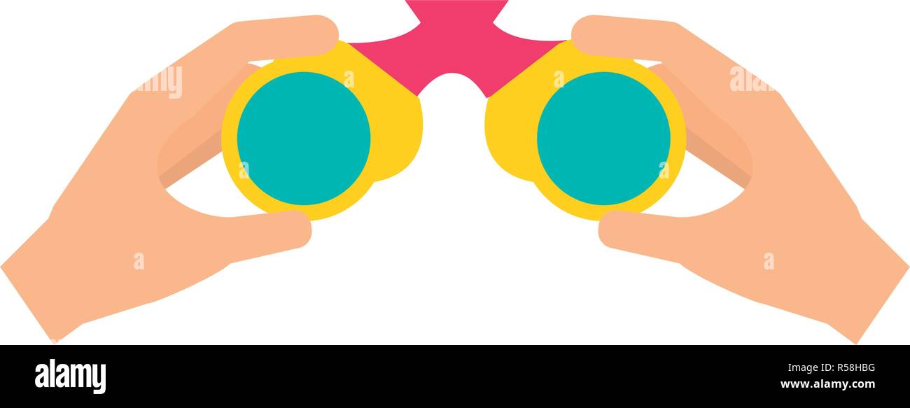 hands with binoculars camping summer vector illustration Stock Vector ...
